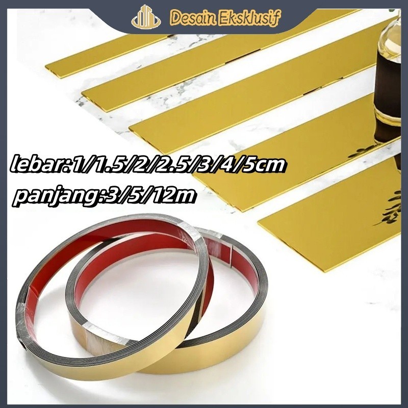Jual 5M List Plat Strip Mirror Gold Dekorasi Stainless Steel Flat ...