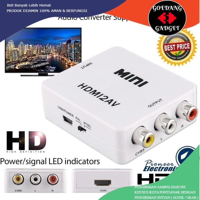 Jual Converter Hdmi To AV RCA | HDMI2AV Adapter Mini Untuk TV Tabung ke Colokan HDMI Proyektor ...