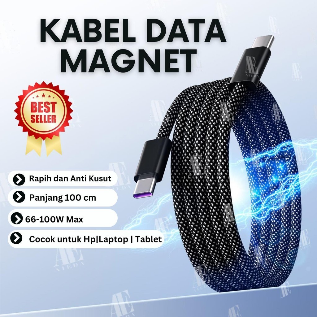 Jual AiEda Kabel Data Magnetic Fast Charging Daya 100W MAX 27W PD Hitam 100Cm Untuk Android ...