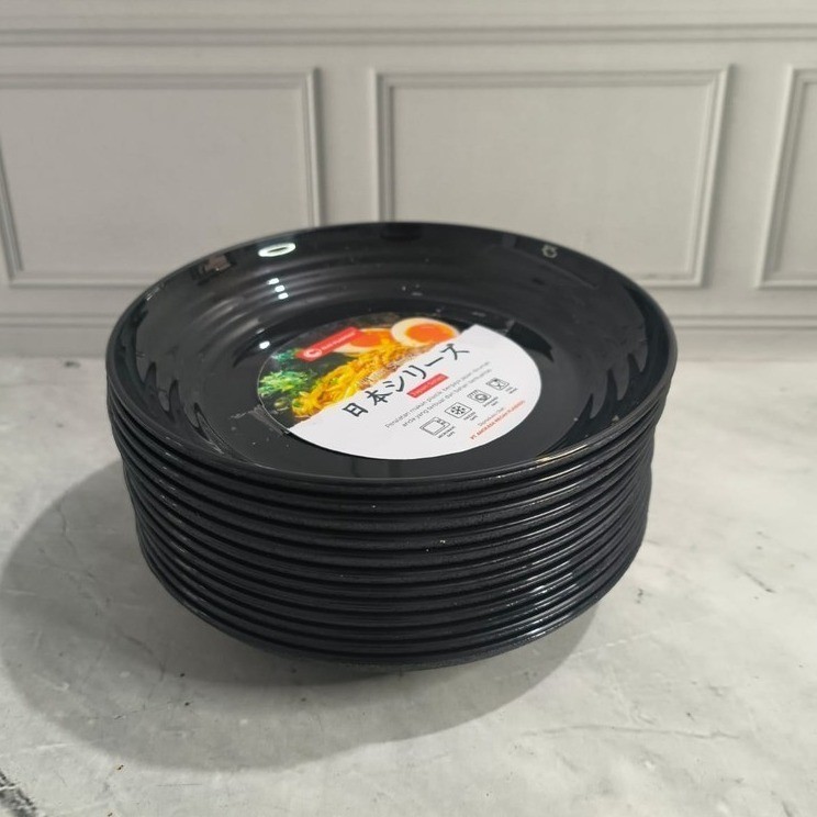 Jual (12 PCS) Piring Makan Hitam Ceper Plastik 1 Lusin Besar 6 inch ...