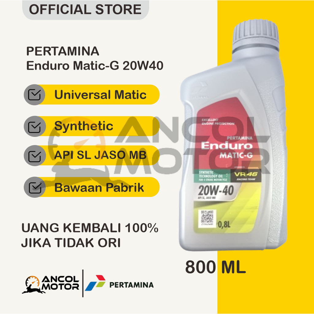 Jual Pertamina Enduro Matic-G 800ml 20w40 Oli Motor Matik Honda Yamaha ...