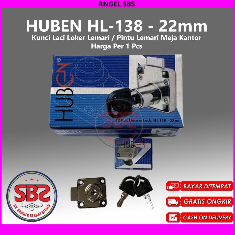 Jual HUBEN HL-138 Kunci Laci Huben Lubang 22mm - Drawer Lock HL138-22 mm-Kunci Lemari Kunci ...