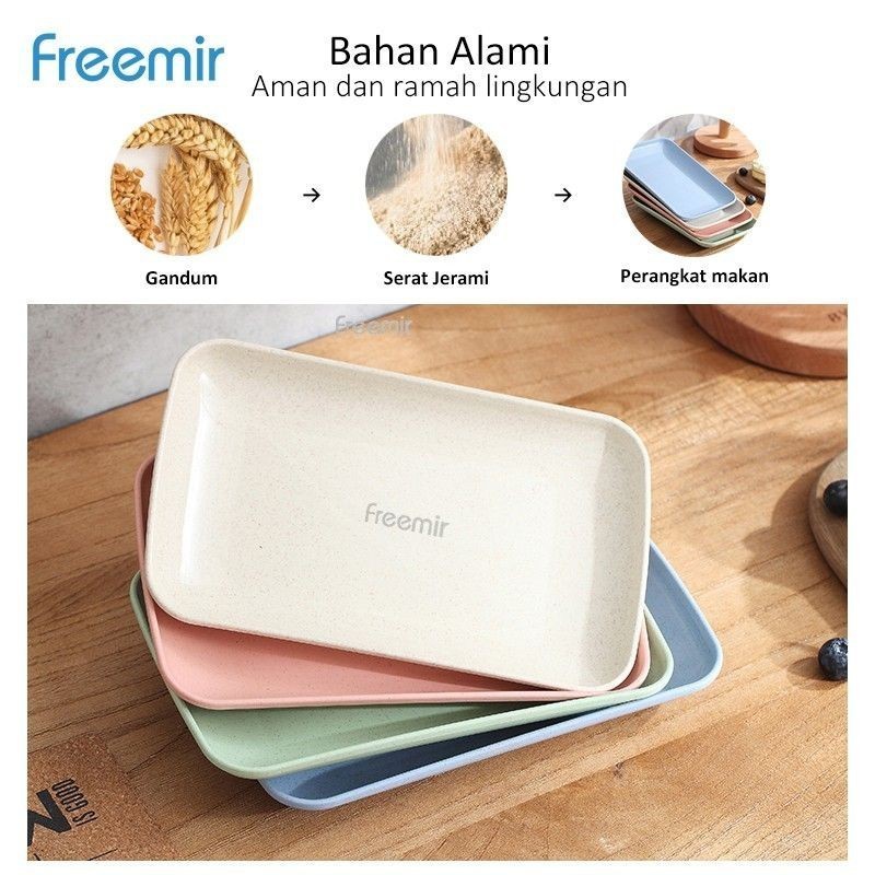 Jual FREEMIR Piring Makan Bentuk Kotak Wheat Straw Square Plate Warna ...