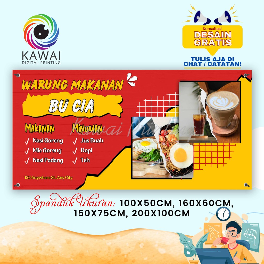 Jual SPANDUK / BANNER Warung Makan Makanan Warteg Merah Kuning Free ...