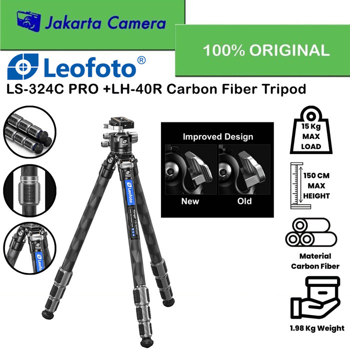 Jual Leofoto LS-324C PRO Carbon Fiber Tripod with LH-40R Ballhead LS ...
