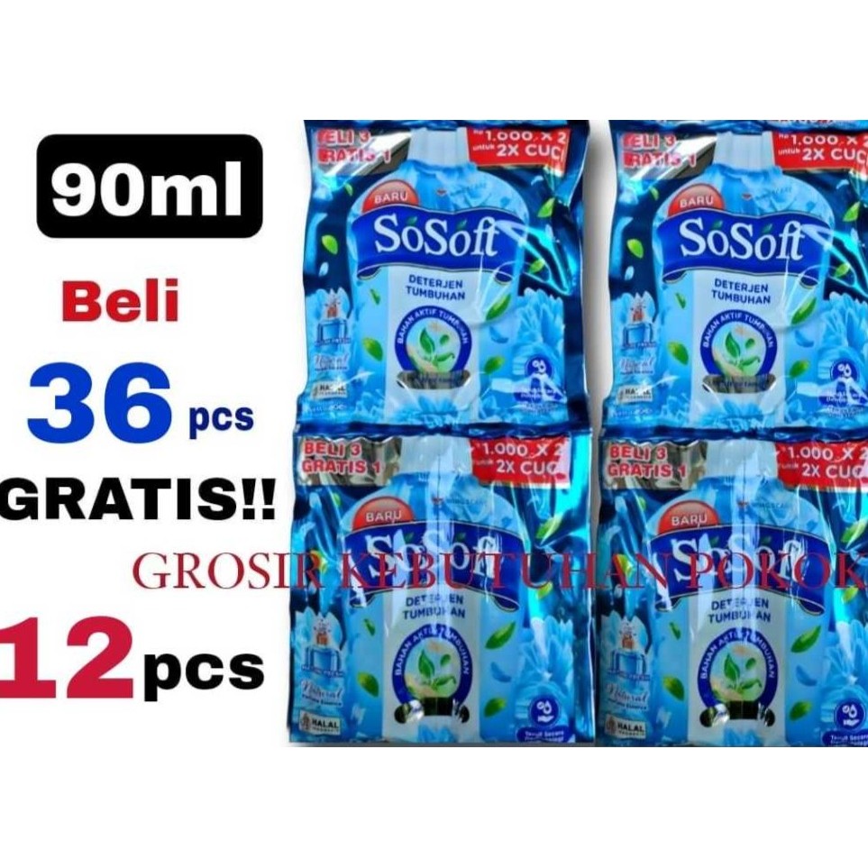 Jual SoSoft Cair Detergent Doble Sachet 80 Ml / Renceng 36 + 12 Pcs ...