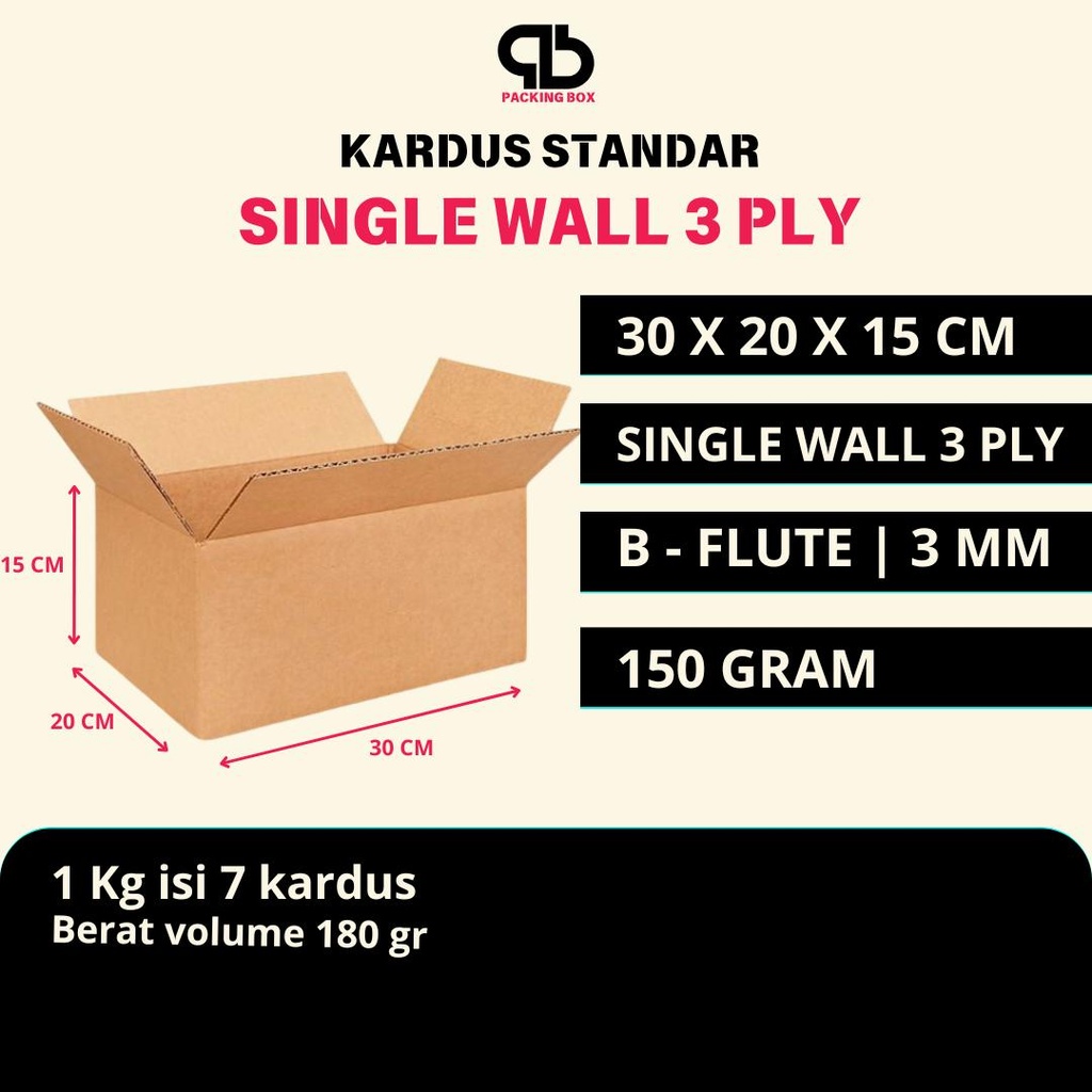 Jual Packaging Box 30x20x15 Kardus Kotak Dus Packing Medium Polos BFlute Tebal 3 mm Untuk ...