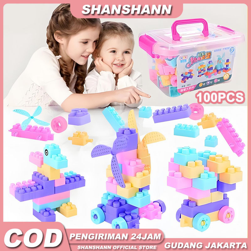 Jual 100Pcs Mainan Anak Edukasi Balok Isi / Block Building Kastil DIY ...