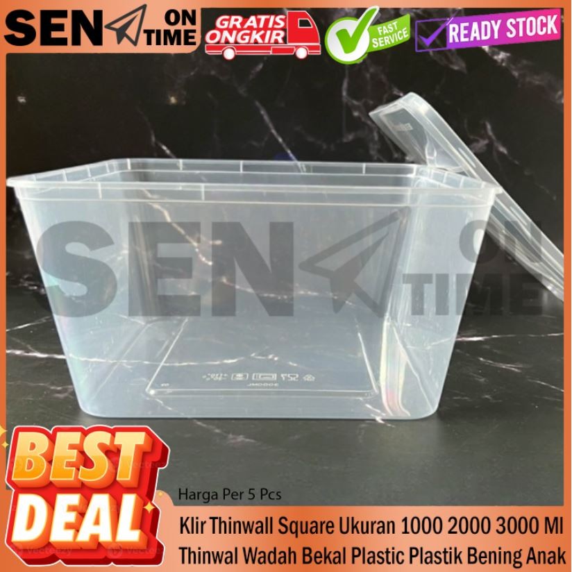 Jual Klir Thinwall Square Ukuran 1000 2000 3000 Ml Thinwal Wadah Bekal ...