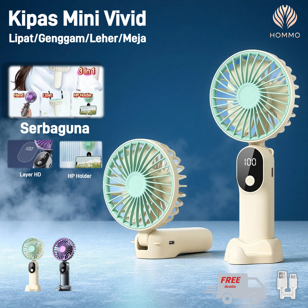 Jual Hommo Kipas Mini Portable Lipat｜6 Level｜Mini Fan LED Display｜Kipas ...