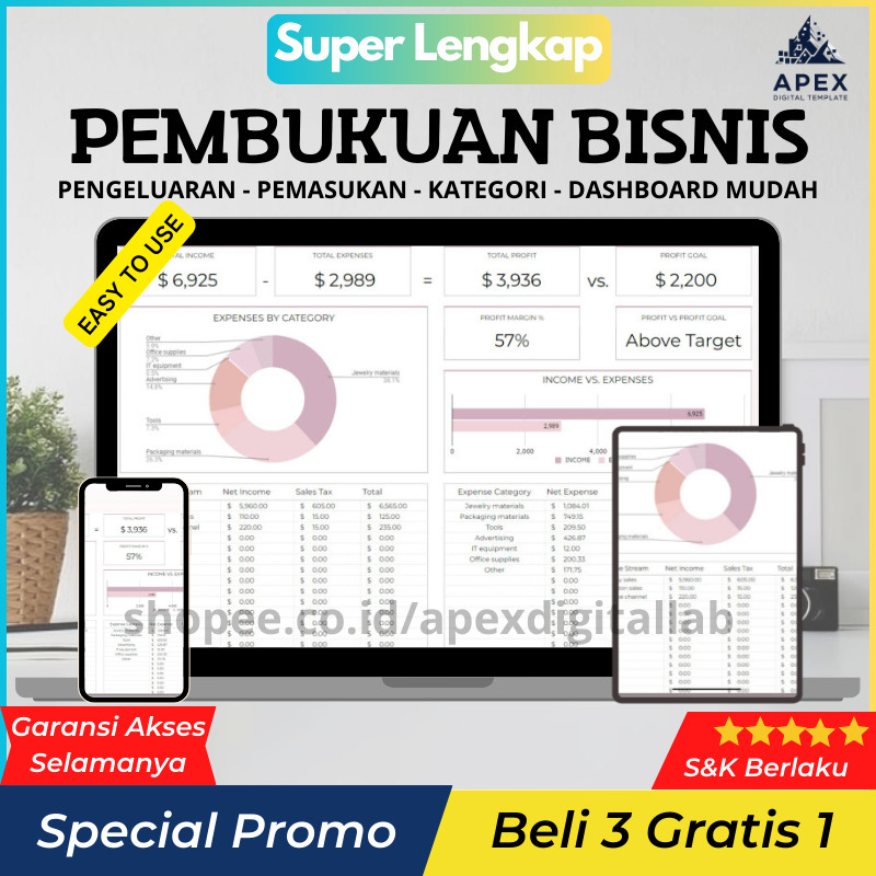 Jual Pembukuan Keuangan Bisnis Spreadsheet | Income Expense Tracker ...