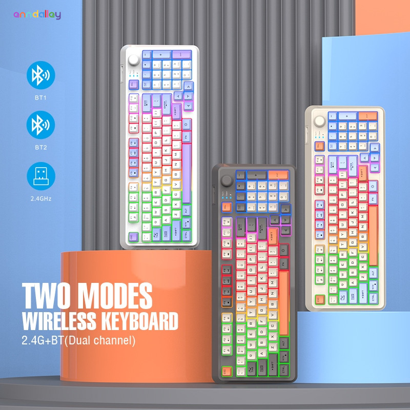 Jual 94 Tombol Keyboard Bluetooth 2.4G Cahaya Pelangi Keyboard Mekanis ...