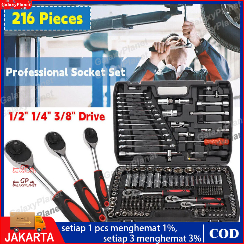 Jual Set Kunci Sok Kunci Shock 216 pcs Mobil Motor Lengkap Socket Tool ...