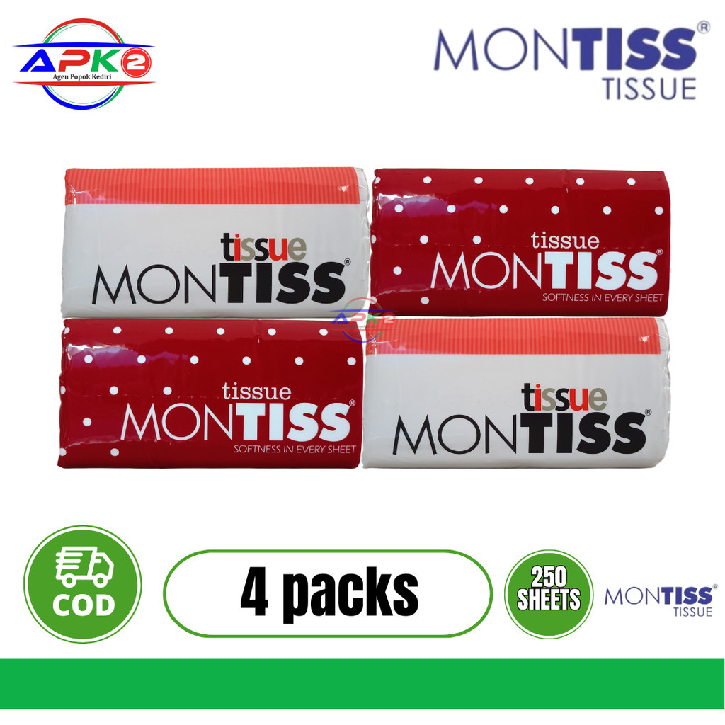 Jual PAKET 4 PACKS Tisu Montiss 250 Sheets Lembar 2 ply 2 Lapis ...