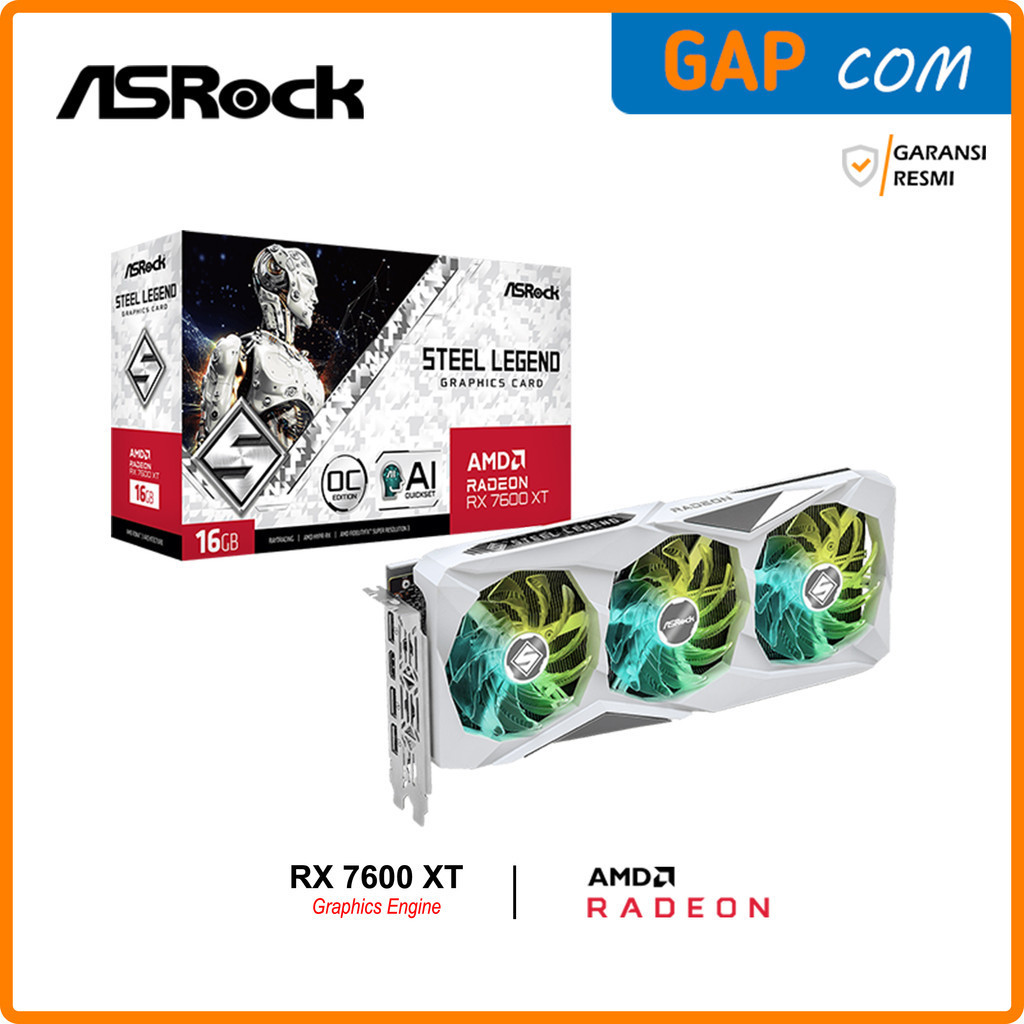 Jual VGA ASRock AMD Radeon RX 7600 XT Steel Legend OC 16GB GDDR6 Triple ...