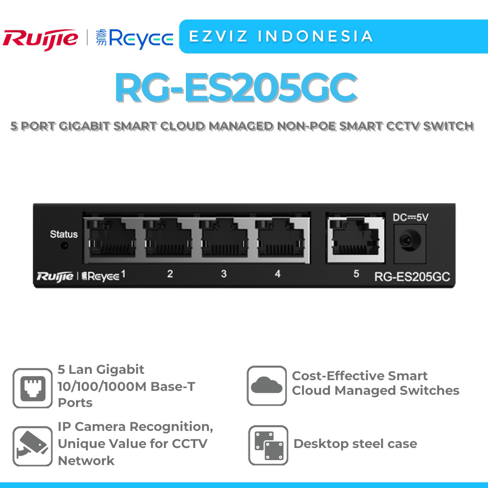 Jual RUIJIE REYEE RG-ES205GC 5 PORT GIGABIT SMART CLOUD MANAGED NON-POE SMART CCTV SWITCH ...