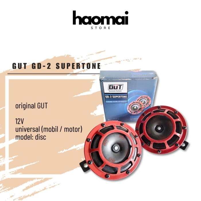 Jual Klakson Disc GUT GD-2 12V Supertone Merah Horn Double Disc Mobil ...