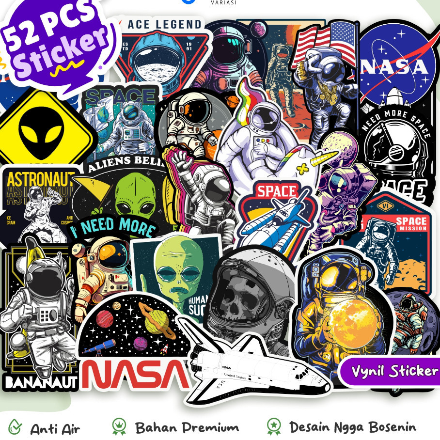 Jual 52 Pcs Stiker Pack Aesthetic Nasa Astronot Luar Angkasa 3D Untuk ...