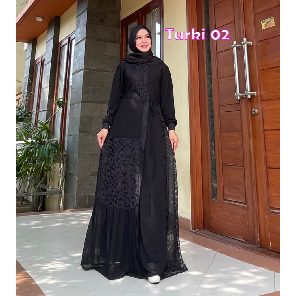 Jual Abaya Hitam Turkey 02 Gamis Syari Muslimah Bahan Jetblack Hitam Kombinasi Renda Imah Shop ...