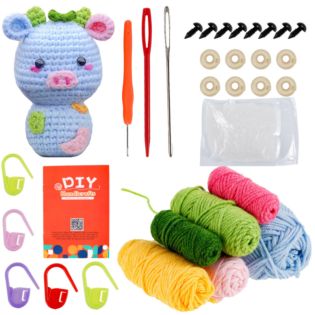 Jual Starter Crochet Kit Cat/Pig Crochet Knitting Kit Complete Crochet ...