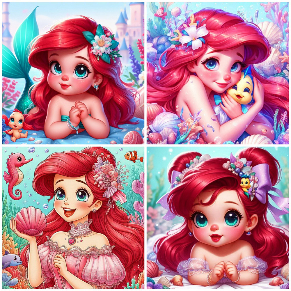 Jual Disney Coloring By Numbers Cartoon Princess Ariel Oil Painting By ...