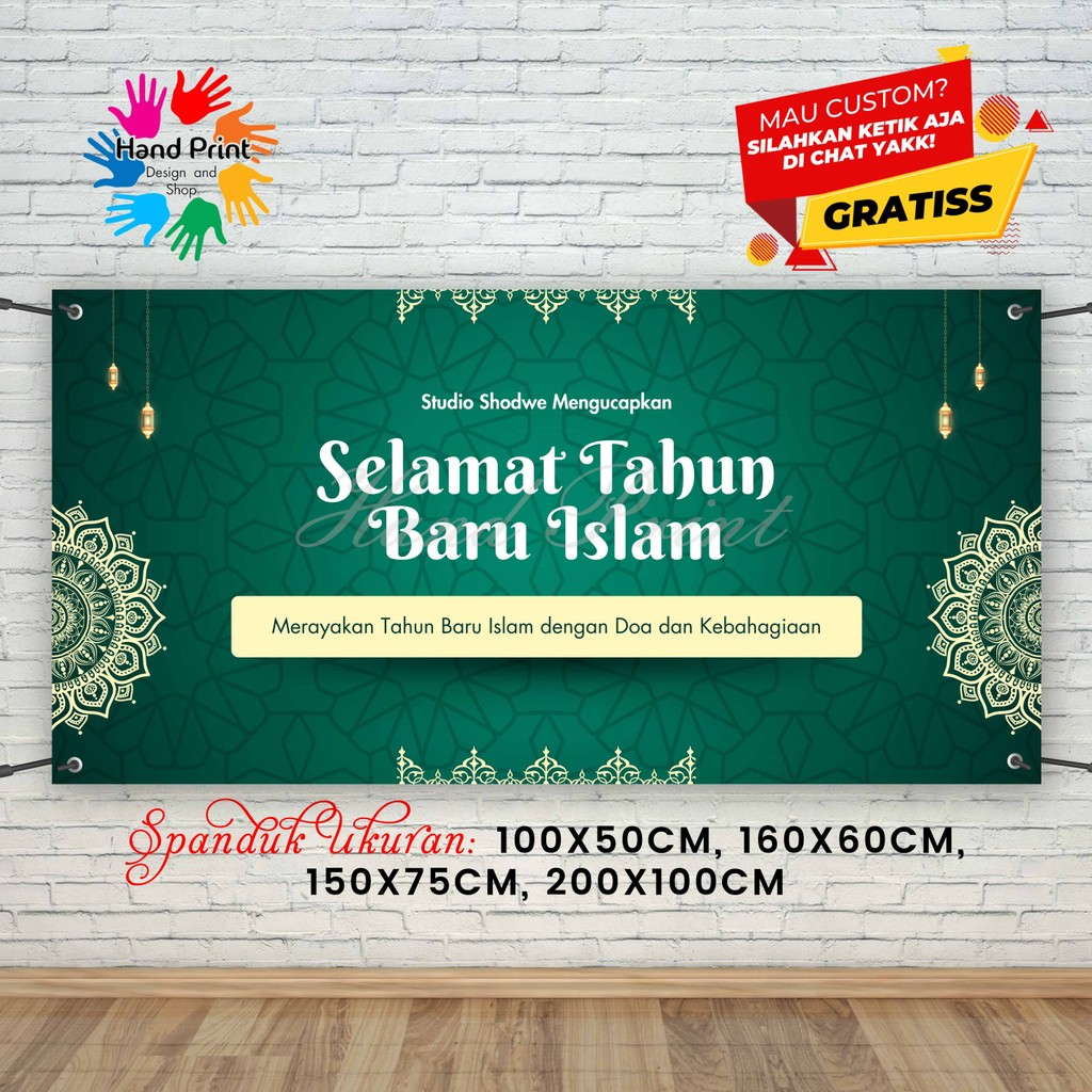 Jual Cetak Spanduk Banner Tahun Baru Islam Hijau Tua MMT Spanduk Custom ...