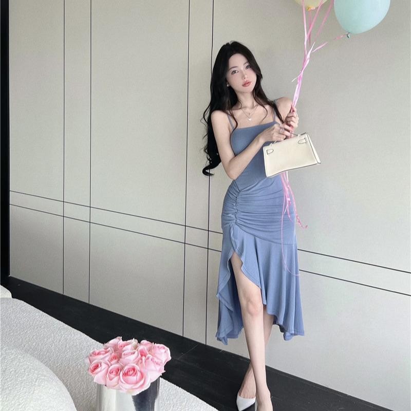 Jual dress biru mini wanita korean style pesta backless tanpa lengan ...