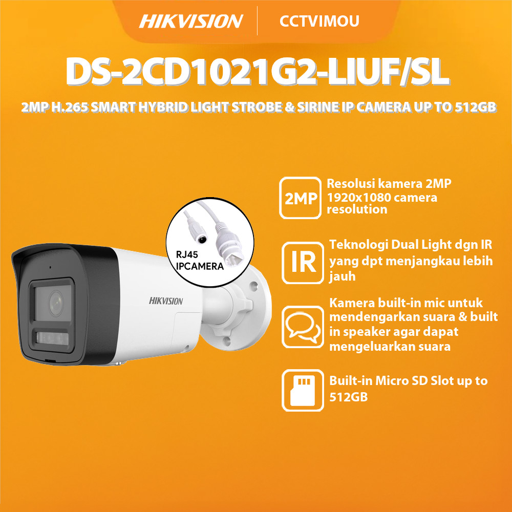 Jual HIKVISION DS-2CD1021G2-LIUF/SL 2MP H.265 SMART HYBRID LIGHT STROBE & SIRINE IP CAMERA UP TO ...