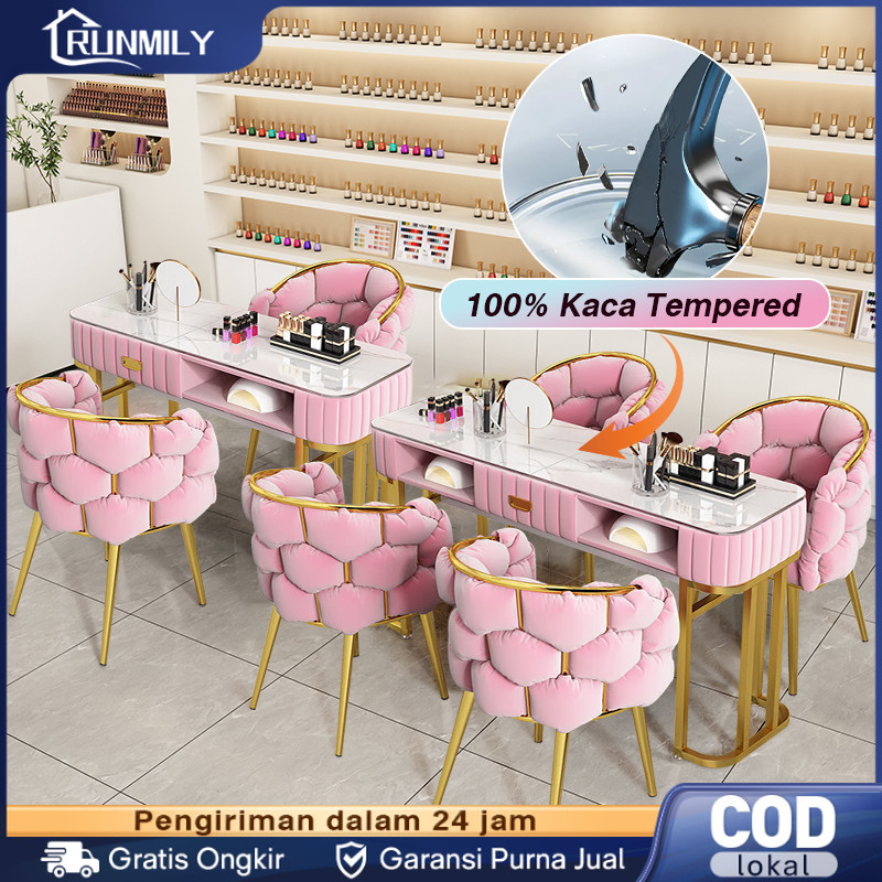Jual Meja Nail Art 100/140cm Besi + Kaca Tempered Meja Salon Kuku Meja ...