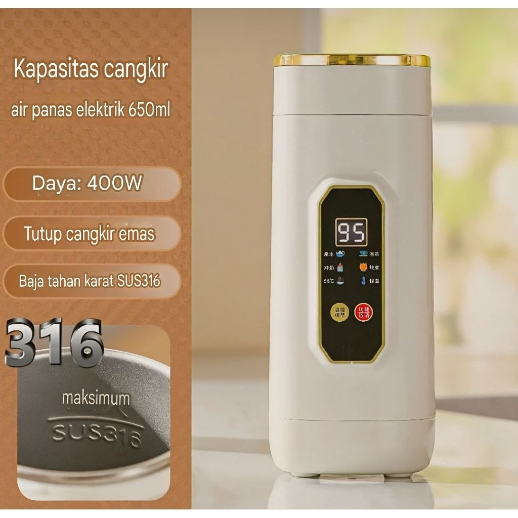 Jual Kettle Portable Listrik kapasitas 650ml Tampilan Layar LED Bahan ...