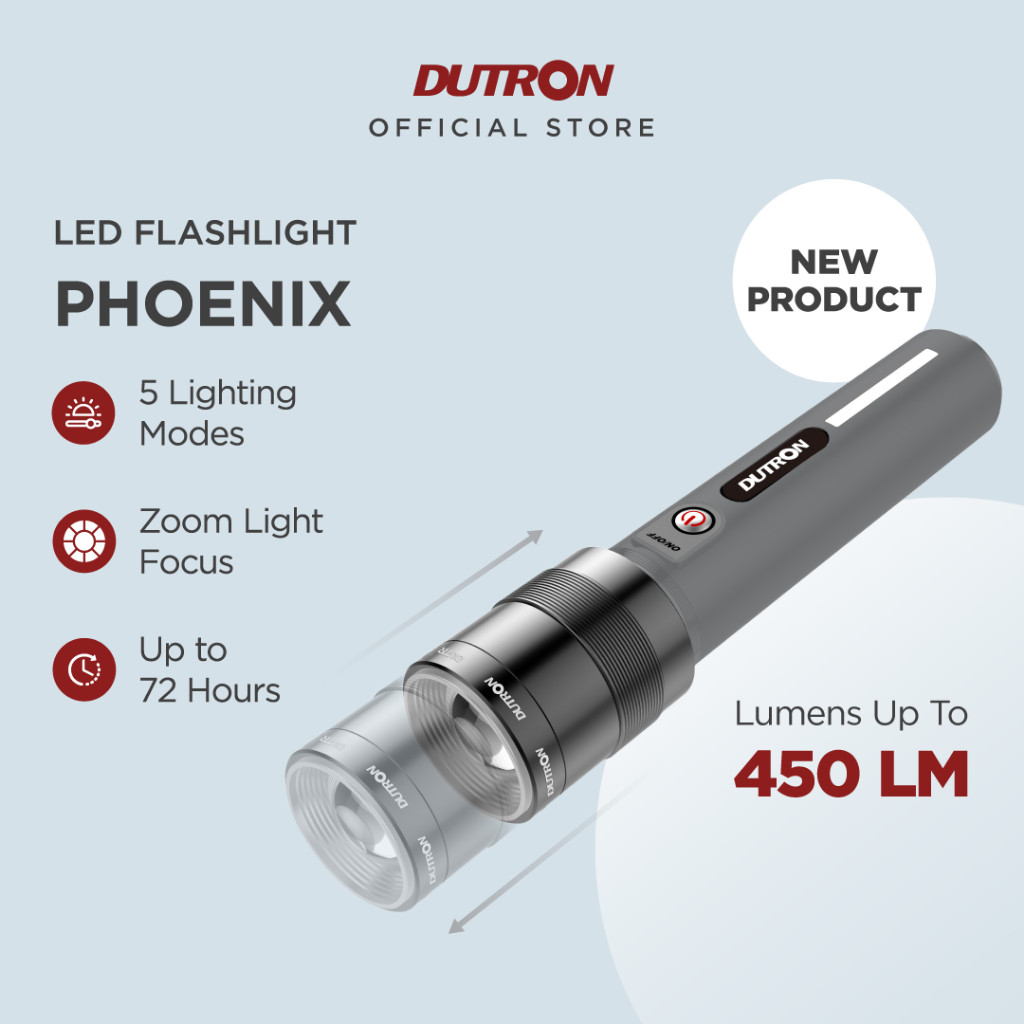 Jual Dutron LED Flashlight PHOENIX – Senter Tahan Lama 450 Lumens ...