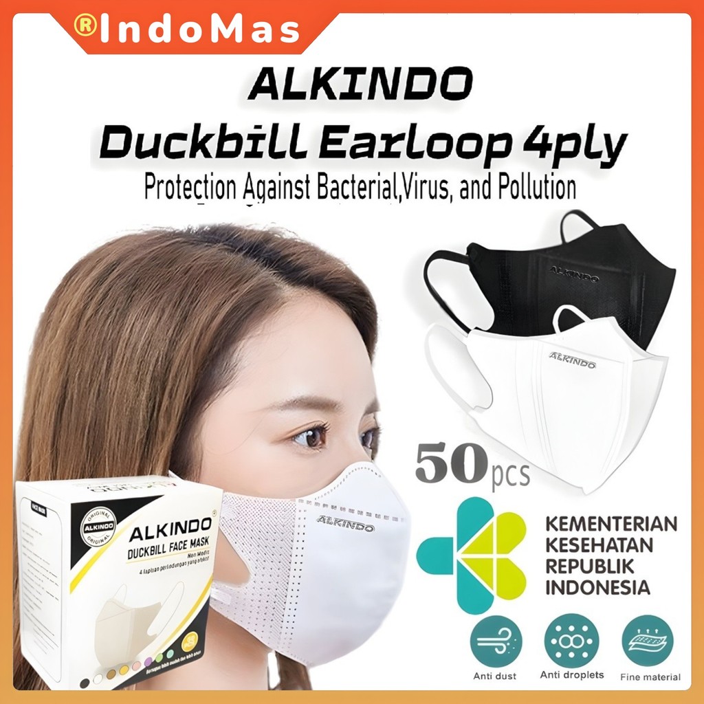 Jual Masker Duckbill Alkindo 4 Lapis Isi 50 – Masker Medis Nyaman untuk ...