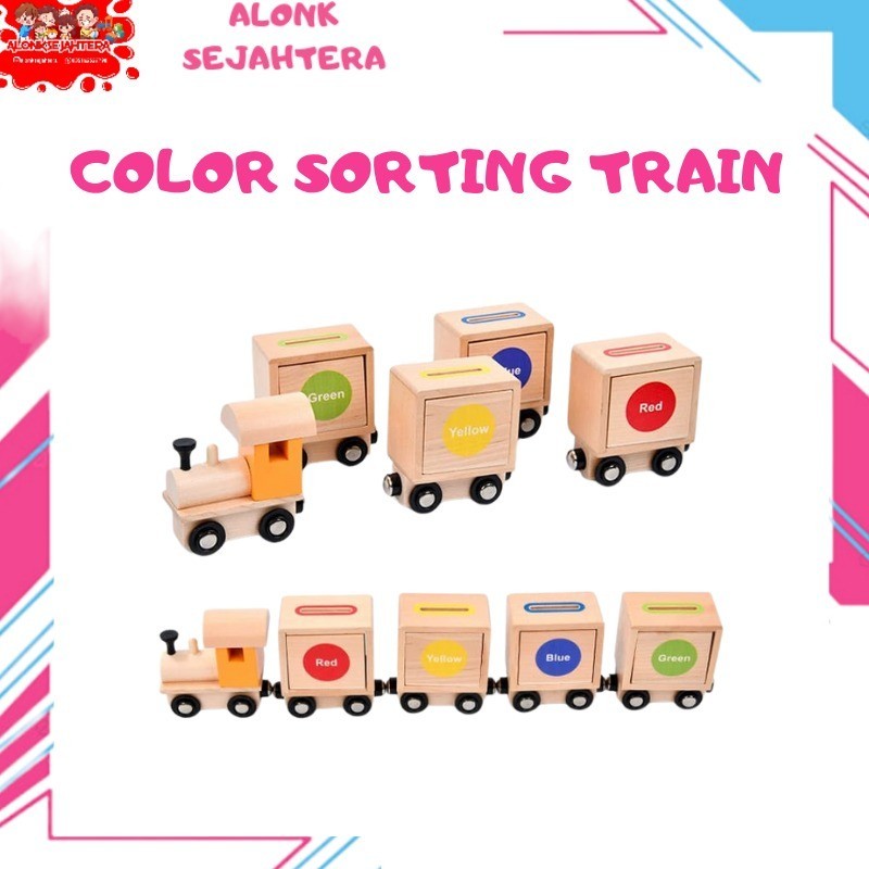 Jual [ALONK.S] wooden train Color recognition Sorting Box kereta kayu ...