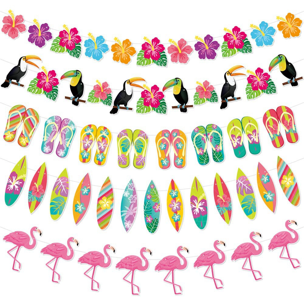 Jual Hawaiian Party Decorations Flamingo Summer Bunting Banner Aloha ...