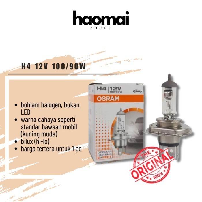 Jual Bohlam Lampu Halogen OSRAM H4 12V 100/90W Bilux Original dop high ...