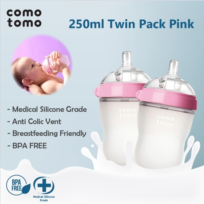 Jual Comotomo Botol Bayi Pink 250 ml Twin Pack | Shopee Indonesia