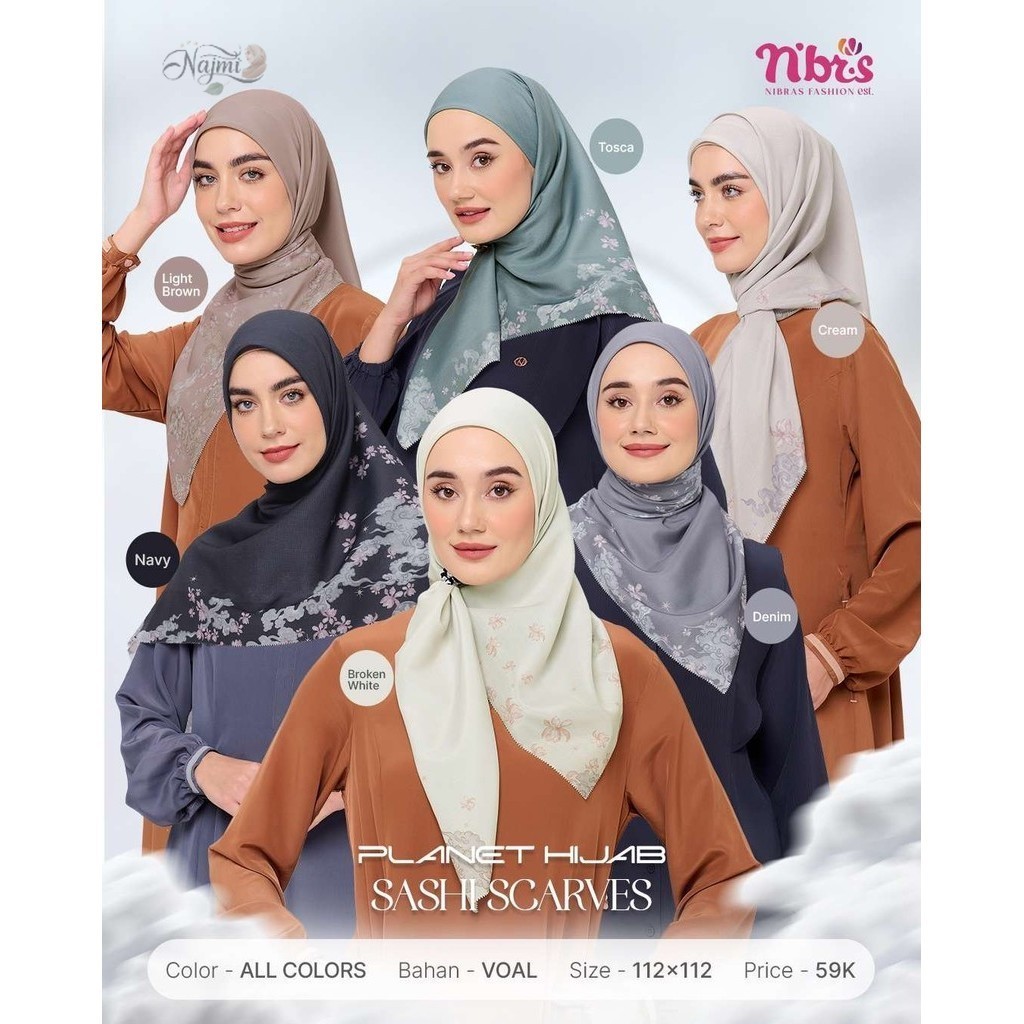 Jual Koleksi Najmi / Nibras Sashi Scarves / Hijab Segi Empat Sashi ...
