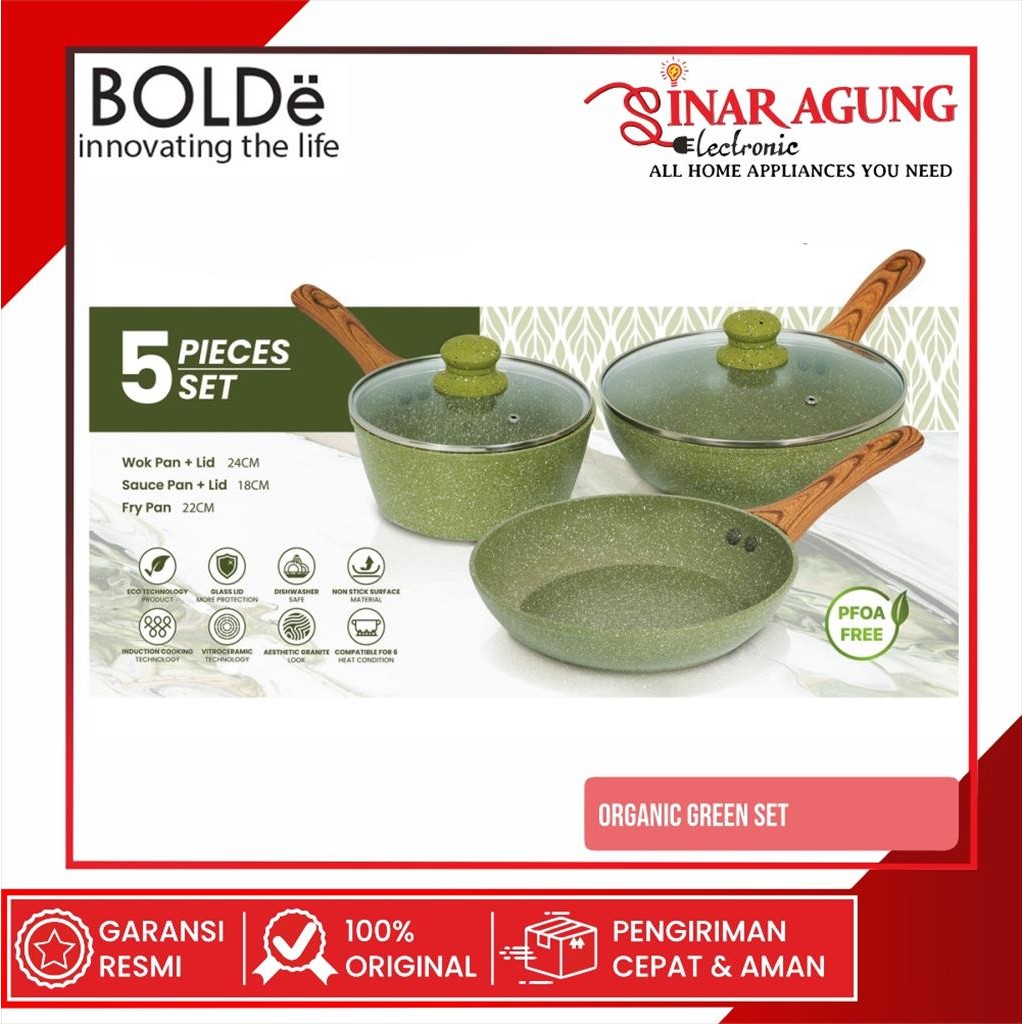 Jual [COD] FRY PAN / WOK PAN / SAUCE PAN BOLDE ORGANIC GREEN COOKWARE 5 ...