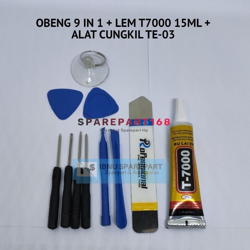 Jual OBENG SET 9 IN 1 + LEM B7000 / LEM T7000 15ML + ALAT CUNGKIL TE-03 ALAT SERVIS HP LENGKAP ...