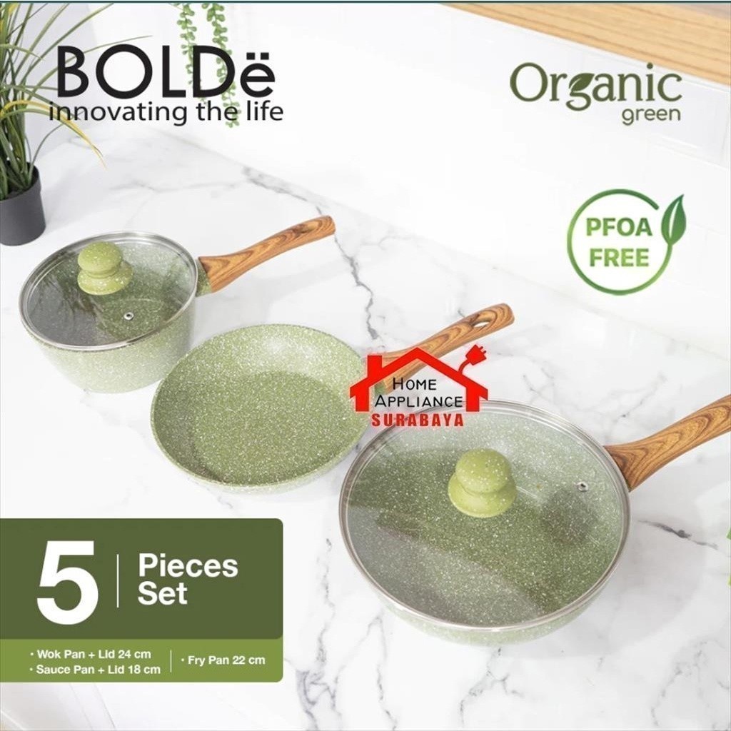 Jual BOLDe Organic GREEN Cookware Set 5 PCS - Panci Wajan Wok Granite ...