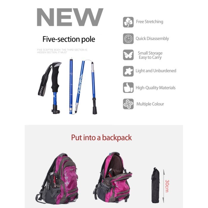 Jual Tongkat Gunung Lipat - Trekking Pole Lipat 30-110 cm with Safety ...