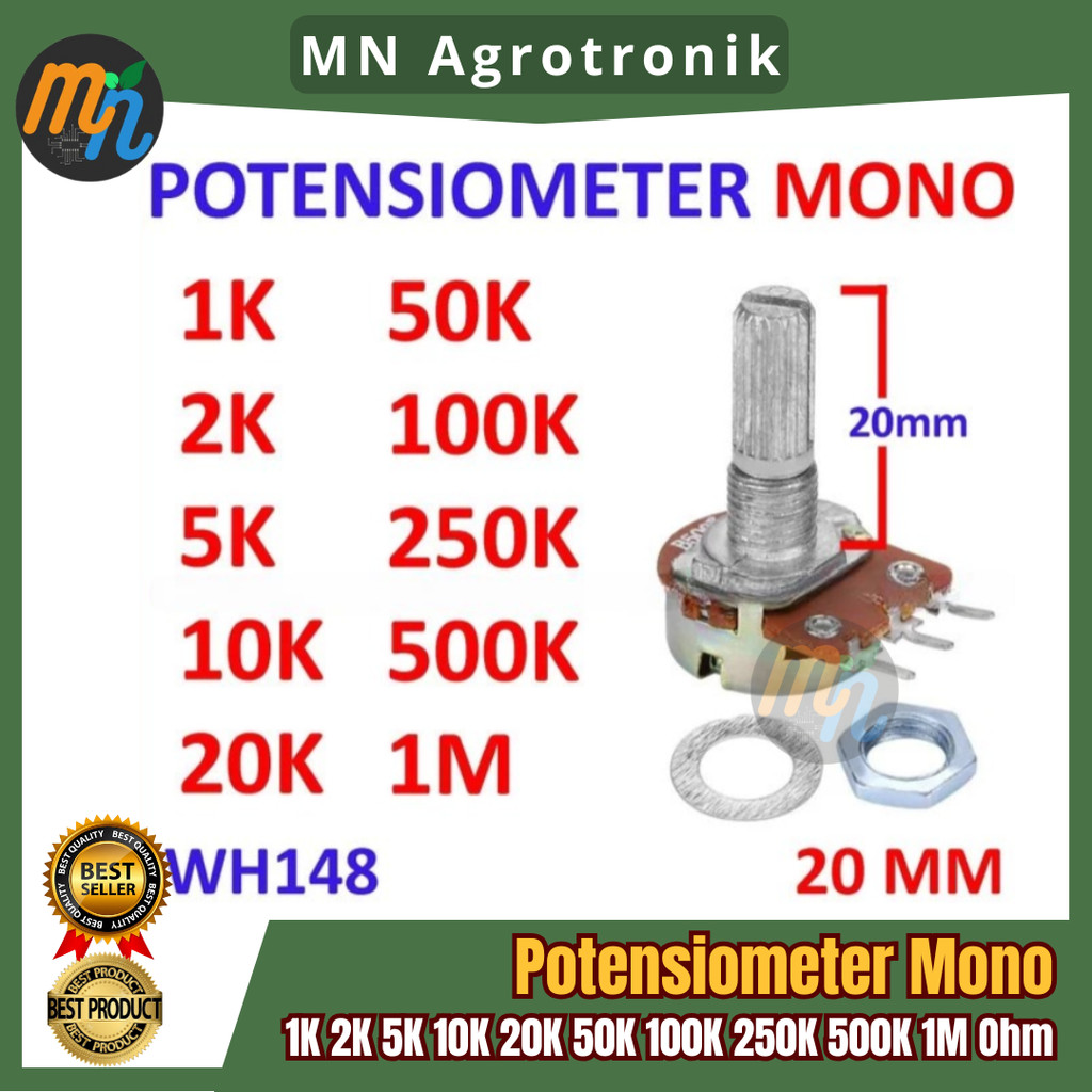 Jual Potensiometer Mono Potensio 1K 2K 5K 10K 20K 50K 100K 250K 500K 1M ...