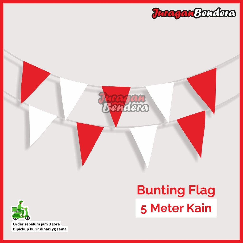 Jual Bunting Flag Merah Putih 5M KAIN | BENDERA SEGITIGA Hiasan Dekorasi 17 Agustusan Pernak ...