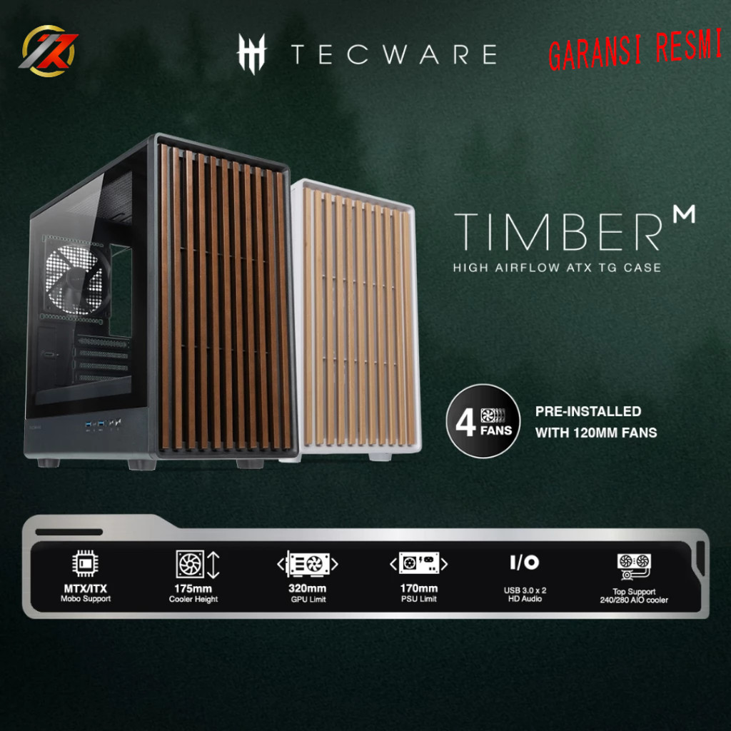 Jual TECWARE TIMBER M TG Earthy Aesthetic M-ATX Casing MATX Case w/ 4 x ...