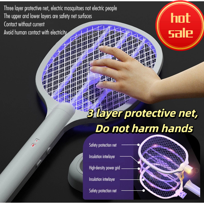 Jual 2 In 1 Handheld Electric Fly Swatter 3000v Bug Zapper Racket Fly ...