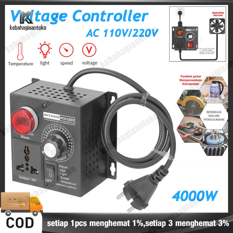 Jual Voltage Controller AC 220V/15A/ 4000W Variable Speed Controller Fit for Router Fan Electric ...