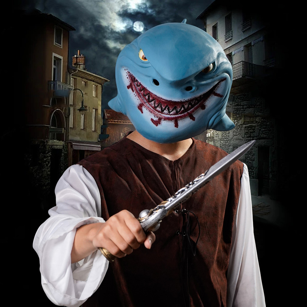 Jual Blood-stained shark mask with sharp teeth - made of latex ...