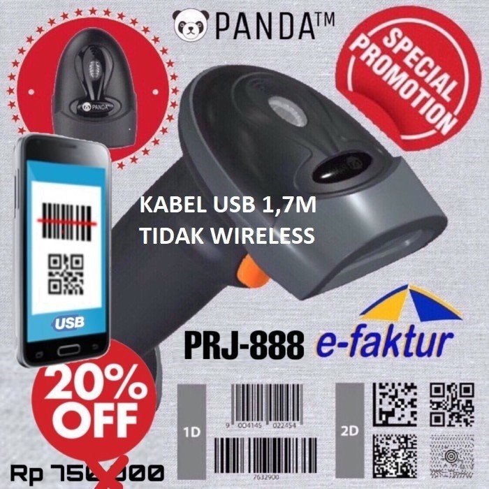 Jual BARCODE SCANNER E-FAKTUR 2D/1D PANDA PRJ-888 (QR CODE-EFAKTUR-AZTEC) | Shopee Indonesia