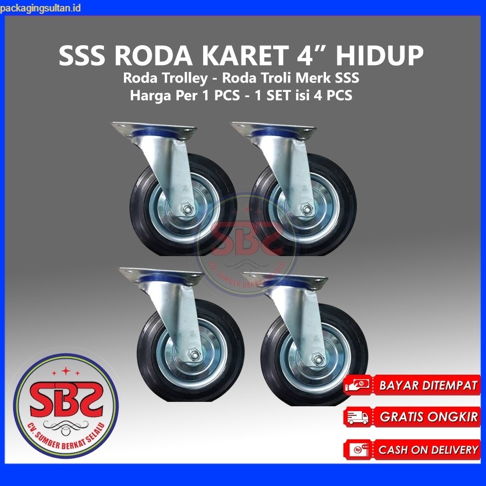 Jual SSS Roda Kastor 4" 4 inch Hidup - Karet / Roda 4"/ Roda Trolley ...