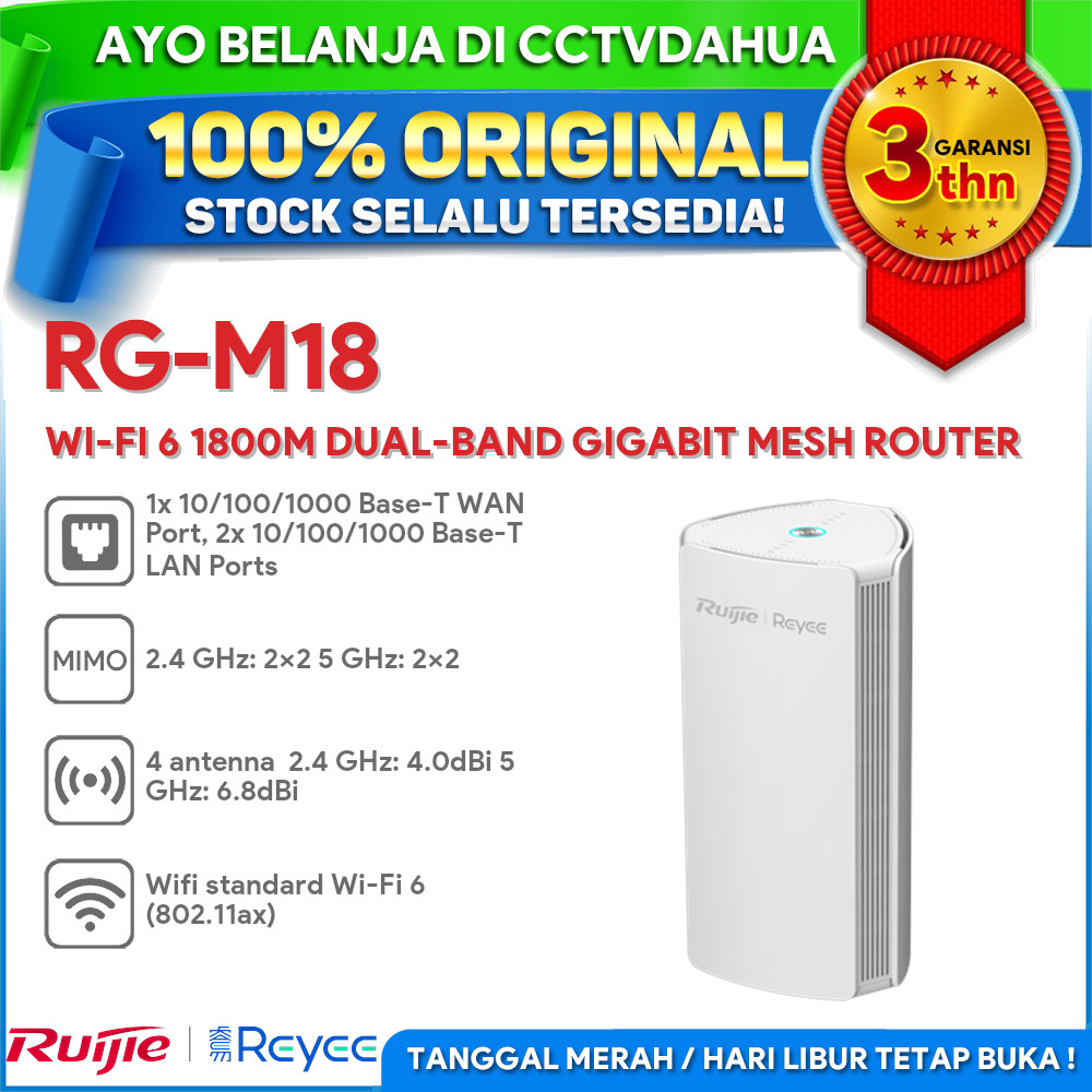 Jual RUIJIE REYEE RG-M18 WI-FI 6 1800M DUAL-BAND GIGABIT MESH ROUTER | Shopee Indonesia